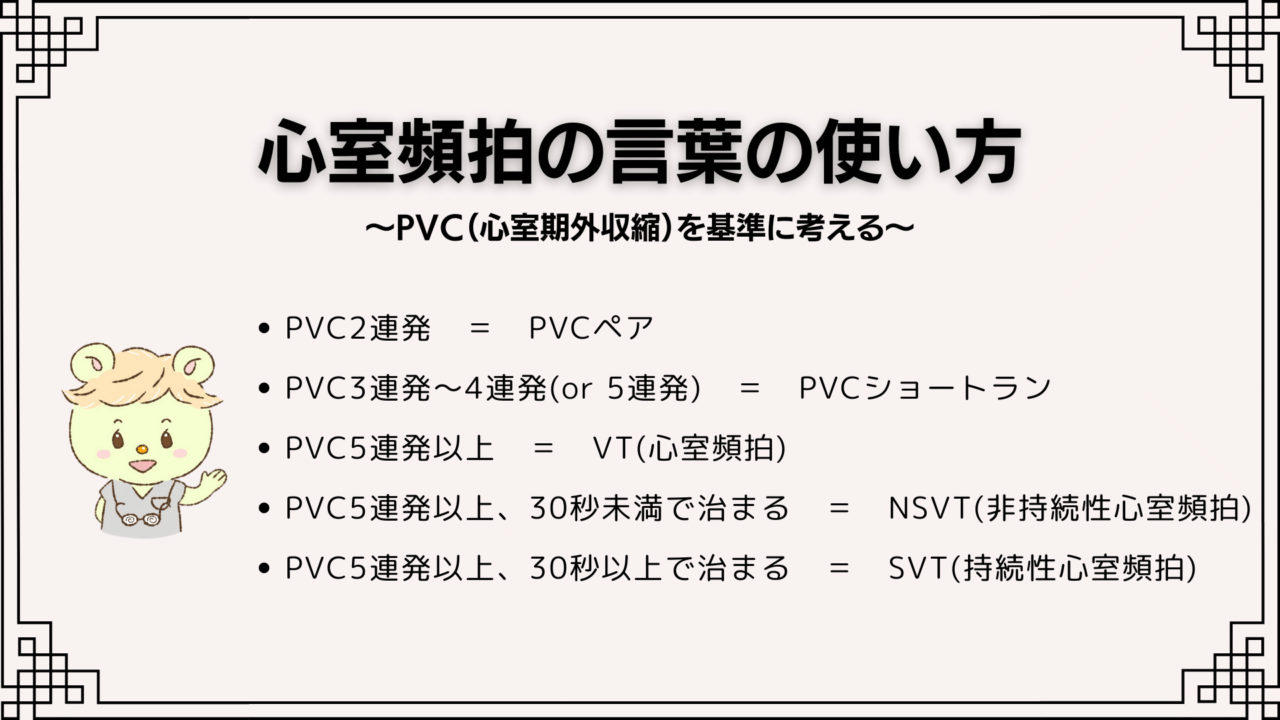 PVCショートラン？VT？NSVT？SVT？心電図の心室頻拍は難しい。心電図用語について考える｜ぴのまるさん